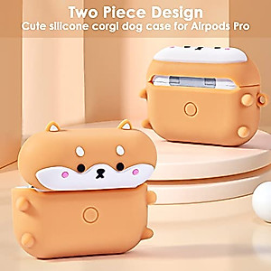 Cute Corgi Case for Airpods Pro, Filoto Airpod Pro Case Cover with Keychain for Women Girls Boys, Kawaii Soft Silicone Protective Cases(Corgi)