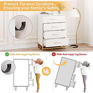 Patikuin 4 Drawer Dresser Dresser for Bedroom Wooden, Chest of Drawers White Dresser with Metal Handle, White Dresser for Bedroom,Living Room,Hallway and Entryway