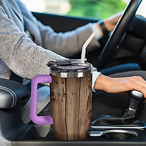 WYUSPGK 40oz Stainless Steel Car Mug, Wood Grain Print Travel Mug, Double-Wall Insulated with Straw, Perfect for Car, Office, Outdoor