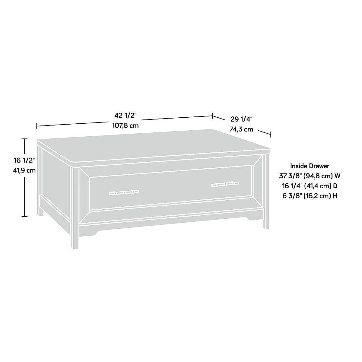 Sauder Coral Cape Coffee Table, L: 42.44" x W: 29.25" x H: 16.50", Sindoori Mango Finish