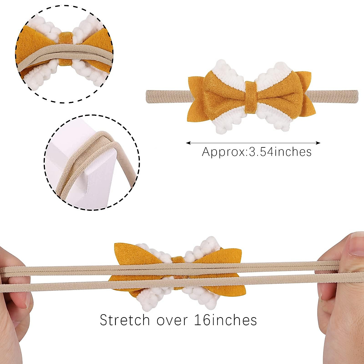 doboi Baby Girl Headbands 24PCS Nylon Linen Handmade Hairbands with Hair Bows and Accessories for Newborns, Infants, Toddlers, and Little Kids