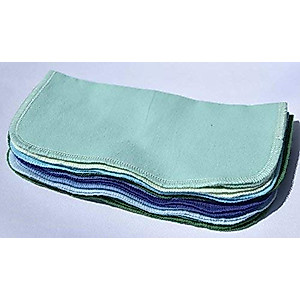 1 Ply Solid Color Flannel 8x8 Inches Little Wipes Set of 10 Assorted Blues and Greens