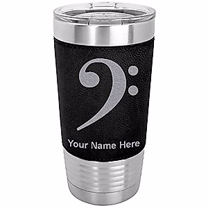 LaserGram 20oz Vacuum Insulated Tumbler Mug, Bass Clef, Personalized Engraving Included (Faux Leather, Black)