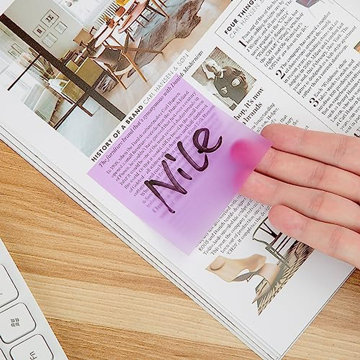 Transparent Sticky Notes 3" x 3" with Gel Pen, 6 Pads High Transparency Post Sticky Notes Clear Translucent Can Write See Through Stickers for Office School Planner Reminder Memo Supplies (6 Color)