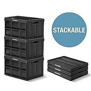CleverMade Collapsible Storage Bin, Black, 3PK - 46L (12 Gal) Stackable Storage Containers, Holds 66lbs Per Bin - Plastic Storage Bins for Organizing, Closet Storage, Garage Storage
