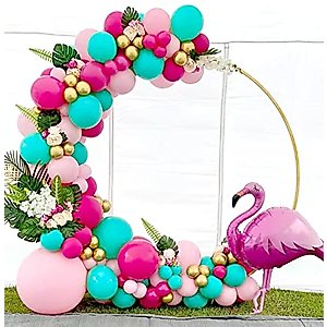 Sugoiti Flamingo Tropical Balloons Garland Arch Kit Rose Red Light Pink Cyan Metallic Gold 99PCS Latex Balloon for Hawaiian Luau Safari Jungle Wild Animal Kids' Birthday Party