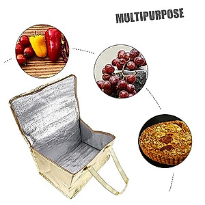 COLLBATH Insulation Insulated Cooler Reusable Food Transport Cooler Insulated Food Insulated Shopping Tote Golden Pearl Cotton Composite Aluminum Insulation Layer