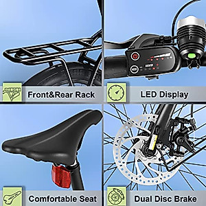 KGK 20'' Folding Electric Bike for Adults Teens Adjustable Height 350W Electric Commuter Bicycle for Women Men Adult Electric Mountain Bike Throttle & Pedal Assist Electric Road Touring Hybrid Ebike
