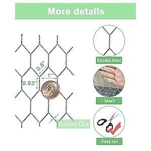 Garden Poultry Chicken Wire Netting - 13.7 '' × 157 '' Garden Fence Animal Barrier, Chicken Wire for Crafts, 1 inch Mesh Poultry Netting Fence, Pet/Rabbit/Chicken Wire Fencing