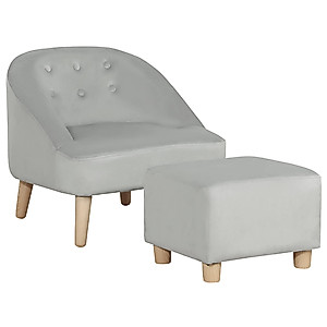 Qaba Kids Sofa Set, Toddler Chair, Sofa & Ottoman for Bedroom, Playroom, Children's Couch for 3-5 Years, Grey