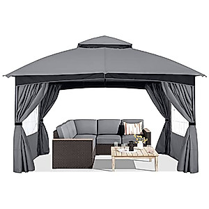 COOSHADE 10x12 Patio Gazebo with Window Curtains Canopy Tent for Outdoor Garden Backyard Dark Grey