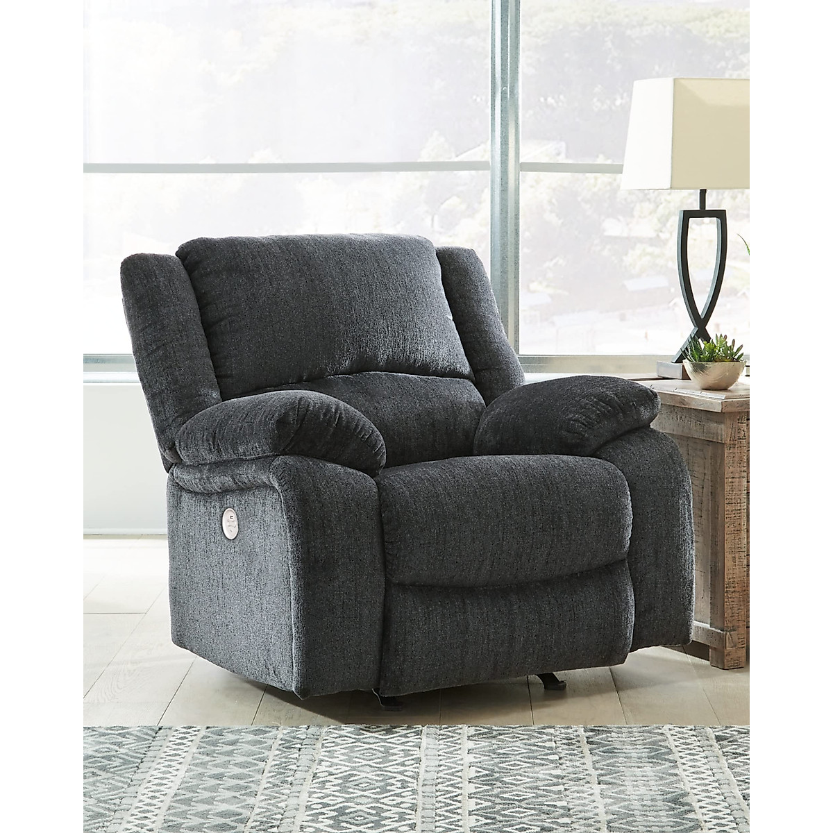Signature Design by Ashley Draycoll Contemporary Power Rocker Recliner, Dark Gray