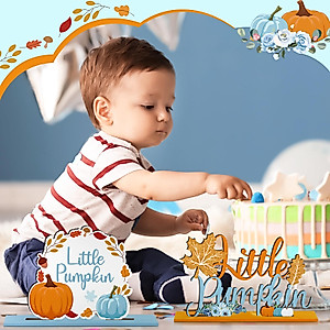 6 Pcs Fall Little Pumpkin Party Decorations Pumpkin Wooden Centerpieces Blue Boy Maple Table Toppers First Birthday Table Centerpieces a Little Pumpkin Baby Boy Table Decor for Boys Fall Party