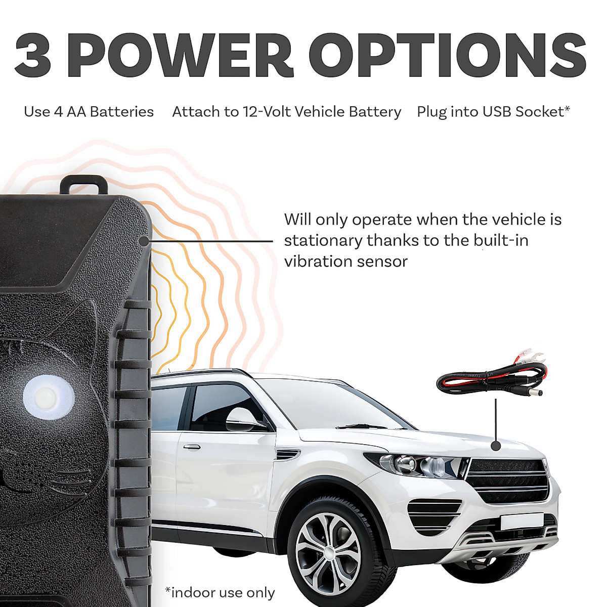 Sunnydaze Ultrasonic Mouse Repellent for Cars with Flashing Lights - Under Hood Mouse Repellent for Indoor or Vehicle Use