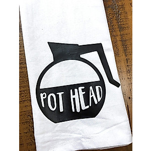 Handmade Funny Kitchen Towel - 100% Cotton Funny Hand Towel for Coffee Lovers - 28x28 Inch Perfect for Chef Housewarming Christmas Mother’s Day Birthday Gift (Punny Pot Head)