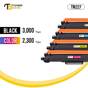 TN-227 Compatible Toner Cartridge Replacement for Brother TN227 TN223 TN-227BK TN-227C TN-227M TN-227Y MFC-L3750CDW MFC-L3770CDW HL-L3210CW HL-L3290CDW Printer (Black Cyan Yellow Magenta, 4-Pack)
