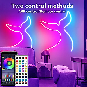 segrass 32.8ft LED neon Lights with Remote APP Control IP65 Waterproof Flexible Neon Strip Lights 24V RGB Rope Lights for Bedroom Room Outdoors Décor