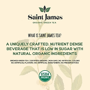 Saint James Iced Tea | Passion Fruit & Peach Organic Green Tea | Organic, Non-GMO Green Tea, 12 Pack (16.9oz each)
