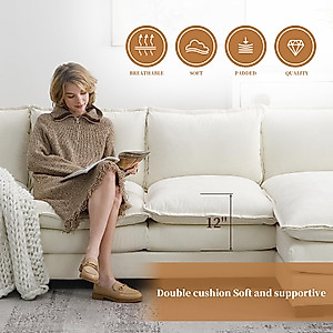 Tmsan 118" Convertible L Shaped Couch, Comfy Modular Sectional Sofa with Double Cushions, Chenille Upholstered Cloud Couches for Living Room, Beige