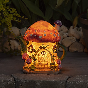VP Home Mushroom Teapot Solar Light for Home and Outdoor Decor, Mushroom Solar Powered Flickering LED Garden Light, Solar Powered Teapot Backyard Party Decoration Light, Fairy Garden House