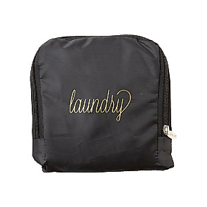 Miamica Soft Travel Laundry Bag with Zipper and Drawstring, Black & Gold, 21” x 22” – Keep Your Dirty Clothes Separate and Your Suitcase Organized – Expandable, Durable, and Foldable Laundry Bag