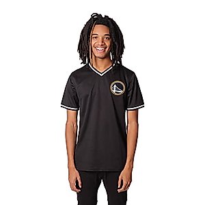 Ultra Game NBA Golden State Warriors Mens Jersey V-Neck Mesh Short Sleeve Tee Shirt, Black, Large