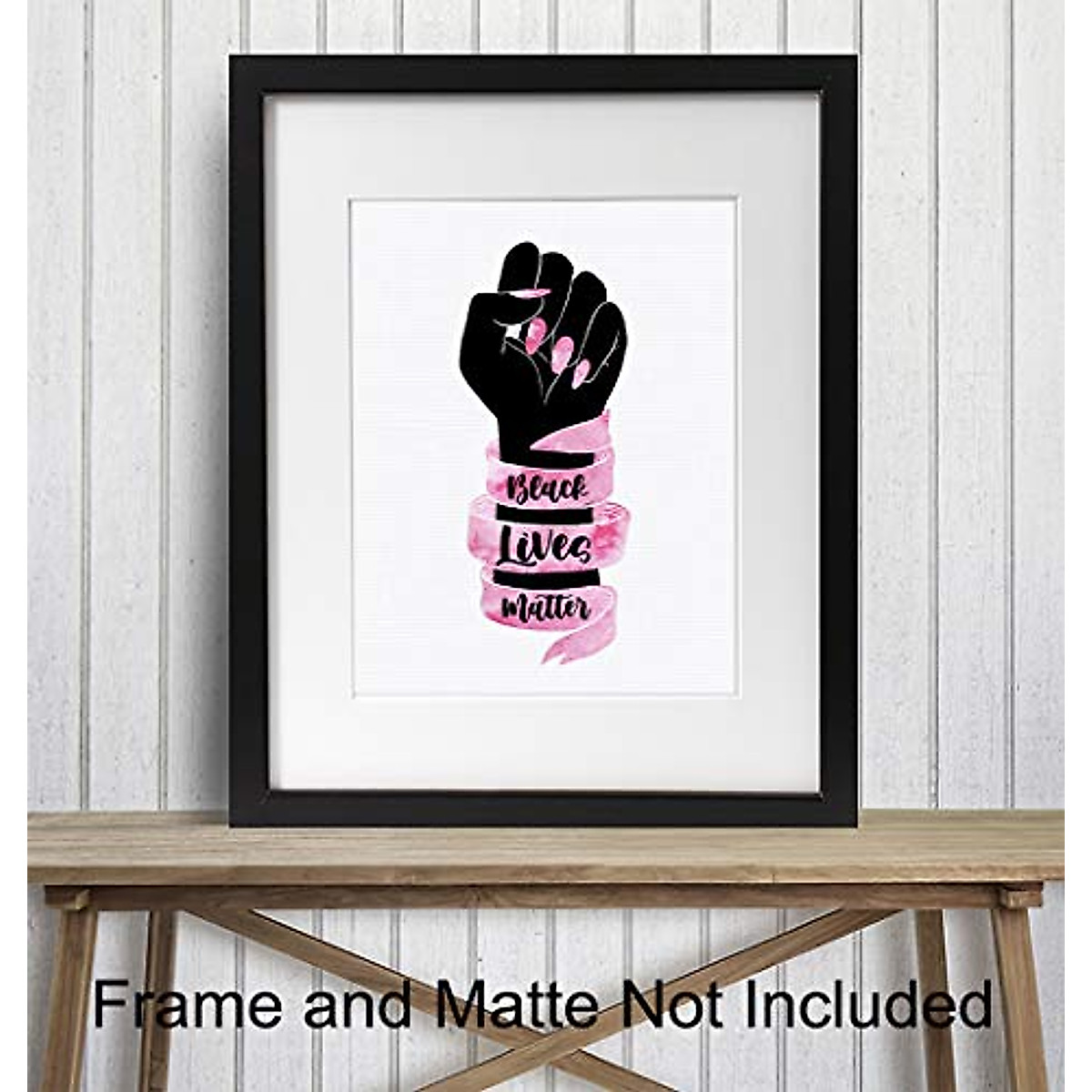 BLM Wall Art Sign - Black Wall Art - Black Lives Matter Home Decor, Room Decoration for Black Women - African American Art - Pink Black Pride Fist for Girls, Teens, Wife, Her, BFF - 8x10 Poster Print