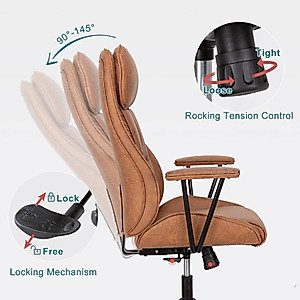 BOWTHY Executive Chair Mid Century Office Modern Chair,55° Reclining High Back Desk Chair with Wheels,Conference Room Chairs,Brown Office Chair,Swivel Chair 330lbs,Computer Chair for Adults