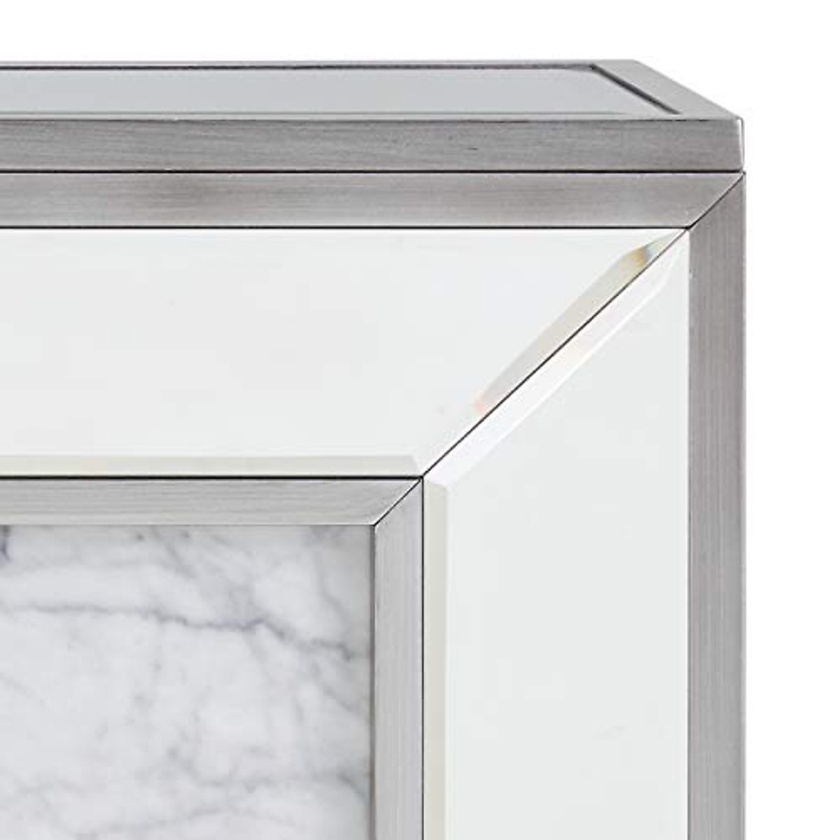 SEI Furniture Trandling Mirrored & Faux Marble Color Changing Electric Fireplace, Antique Silver-White Marble