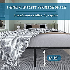 Chezisam Queen Size Bed Frame No Box Spring Needed 14 "High Sturdy Steel Slat Bed Base Heavy Duty Platform Bed Under-Bed Storage Space, Easy Assembly,Non-Slip and Noiseless,Black