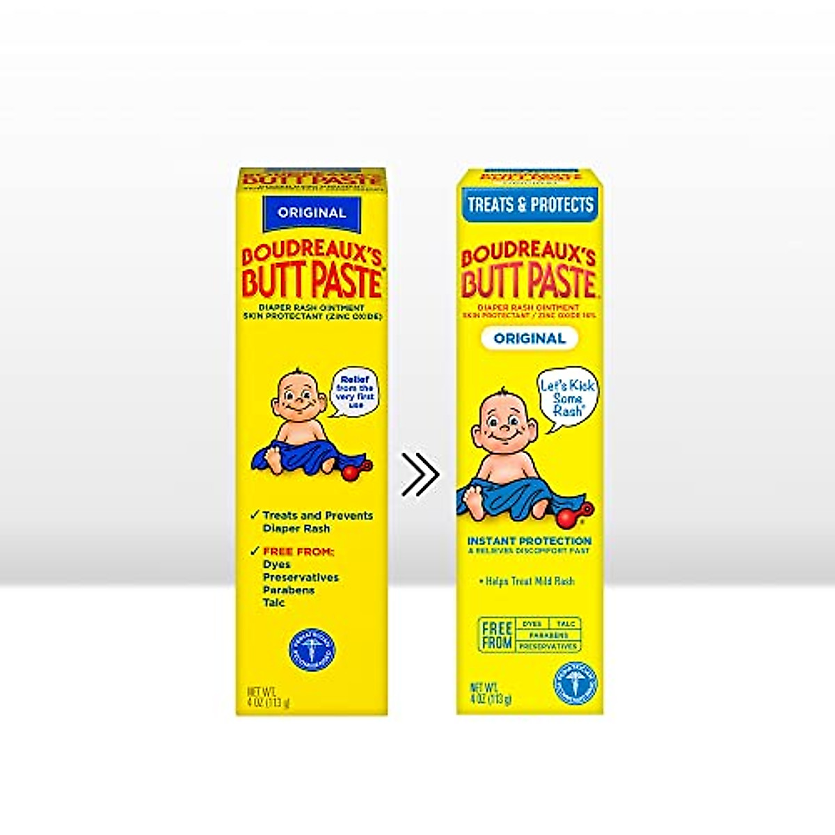 Boudreaux's Butt Paste Original Diaper Rash Cream, Ointment for Baby, 4 oz Tube, 3 Pack