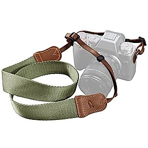 Light Green Camera Strap - Double Layer top-grain Cowhide Ends,1.5"Wide Pure Cotton Woven Camera Strap,Adjustable Universal Neck & Shoulder Strap for All DSLR Cameras,Great Gift for Photographers