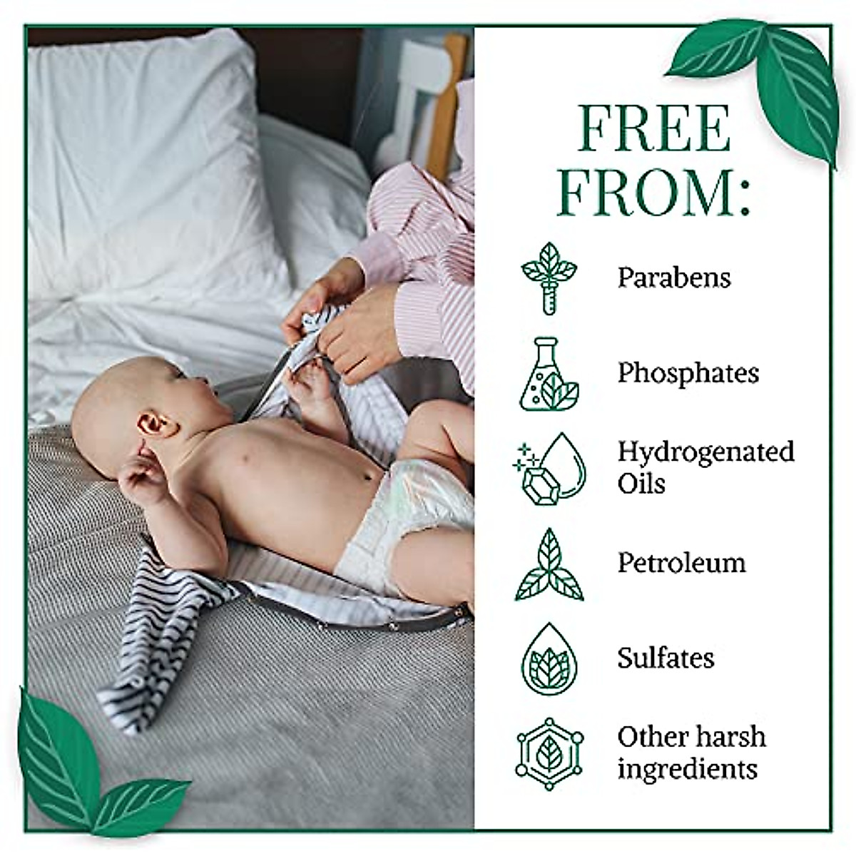 ECOLEAF Butt Cream Symptomatic Rash Relief | Made in the USA with Organic Plant Extracts & Oils | Great for Diaper Rashes, Chafing, Burns, Cuts, Itching | Designed for Babies, Kids, Adults, Athletes