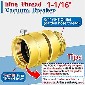 Fine Thread Vacuum Breaker, PK1390 1-1/16" Fine Thread Female No Lead Brass Self-Draining Vacuum Breaker, Hose Bib Vacuum Breaker, Providing you with Healthy Portable Water (NOT fit 3/4" GHT Bibcock)