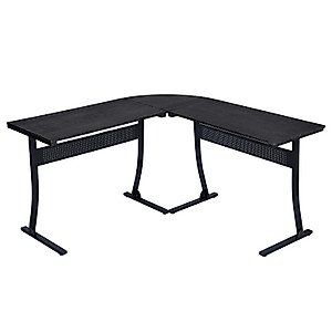 L-Shaped Computer Gaming Desk, 54.3'' Corner Writing Table Workstation Multipurpose Space-saving Study Laptop Table with Wide Desktop & Sturdy Metal Legs for Home Office Bedroom, Easy Assembly, Black