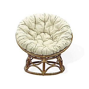 Kids Papasan Wicker Rattan Chair Natural Handmade with Cream Cushion, Colonial Color