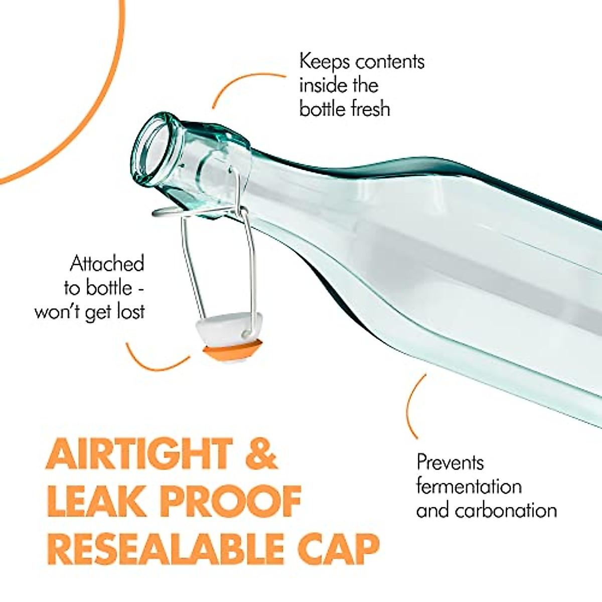 Amici Home Faceted Hermetic Glass Bottles | Eco-Friendly Swing Top Glass Bottles | Flip Top Glass Bottle with Airtight Cap | Glass Bottles with Caps - Dishwasher Free (Set of 2, 17 Oz)