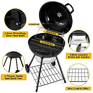 22 inches Outdoor Charcoal Grill Set of 12, Leonyo Large Kettle BBQ Charcoal Grill for Camping, Round Barbecue Grill Cooking Accessories with Charcoal Chimney Starter, Grill Cover, Tongs for Backyard