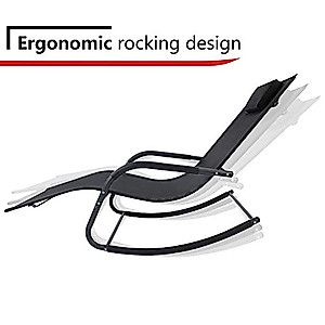 AGESISI Zero Gravity Rocking Chair - Patio Lounge Chair with Detachable Pillow Chaise Lounge Indoor Outdoor Rocking Recliner for Yard Pool Sunbathing Beach Lawn, Black