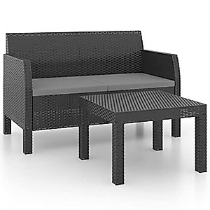 VRAXO 2 Piece Patio Lounge Set with Cushions PP Rattan Anthracite,Outdoor Furniture Sets-41.69lbs