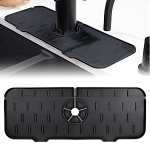 LCbasics - Sink Splash Guard - Silicone Faucet Handle Drip Catcher Tray - Sink Protectors for Kitchen Sink - Faucet Splash Guard for Kitchen Sink and Bathroom - Sink Mat Keeps Area Drier (BLACK-SMALL)