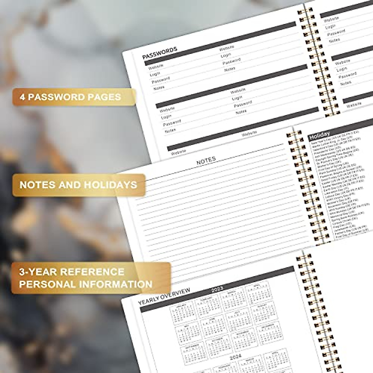 Monthly Planner 2023-2025 - 2023-2025 Monthly Planner With Tabs, Jul. 2023- Jun. 2025, 9” x 11”, 24 Monthly Planner with Flexible Cover, Back Pocket, Twin-Wire Binding - Black Waterink