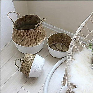Yesland 2 Pcs Seagrass Plant Basket - Woven Picnic Basket with Handles - Ideal Belly Basket for Storage Plant Pot Basket, Laundry, Picnic, Plant Pot Cover, Beach Bag and Grocery Basket (L)