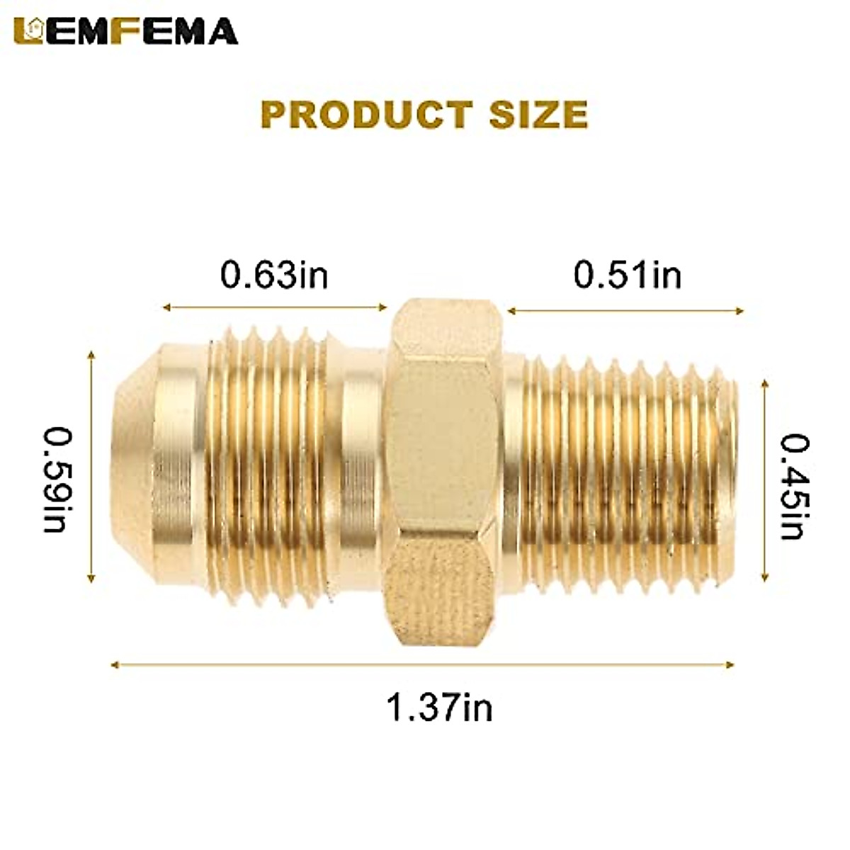 Lemfema 2 Pcs 3/8" Male Flare x 1/4" Male NPT Thread Coupling Fittings Propane Adapter for BBQ, Coupler Pipe Flare Connector Gas Adapter