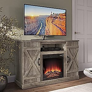 BELLEZE 47 Inch TV Stand with 18 Inch Electric Fireplace & Media Entertainment Center Fireplace TV Stand Console Table for TV up to 50 Inch with Open Storage Shelves & Cabinets, Ashland Pine