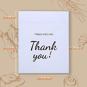 Wocuz Cookie Candy Bags Thank You Printed Cellophane Bags Biscuit Roasting Treat Present DIY Plastic Individual Wrappers Self Adhesive OPP Cookie Bakery Decorating Favor Bags (5.5x5.5 Inch, 200Pcs)