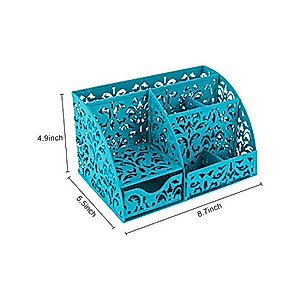 EasyPAG Desk Organizer Caddy with 6 Compartments and 1 Sliding Drawer Desktop Accessories Office Supplies Holder for Home School Classroom,Dark Teal