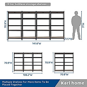 Karl home Garage Shelving Heavy Duty, 5-Tier Wide Size Adjustable Metal Shelving Unit Utility Rack Organization for Garage Pantry Basement, 2000lbs,35.4" L x 17.7" W x 70.9" H, Black