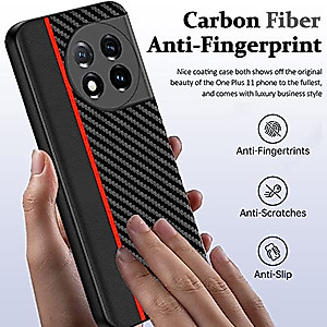 Miimall Compatible for One Plus 11 5G Leather Case, with Carbon Fiber Pattern, Anti-Fingerprint Ultra-Thin Lightweight Shell, Full Coverage Shockproof Cover Case for One Plus 11 5G, 2023(Black&Red)