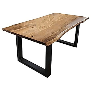 LAKIQ Industrial Solid Wood Dining Table Farmhouse Rectangle Kitchen Dining Room Table Living Room Coffee Table with Metal Double Pedestal-Table Only (47.2" L x 23.6" W x 29.5" H)